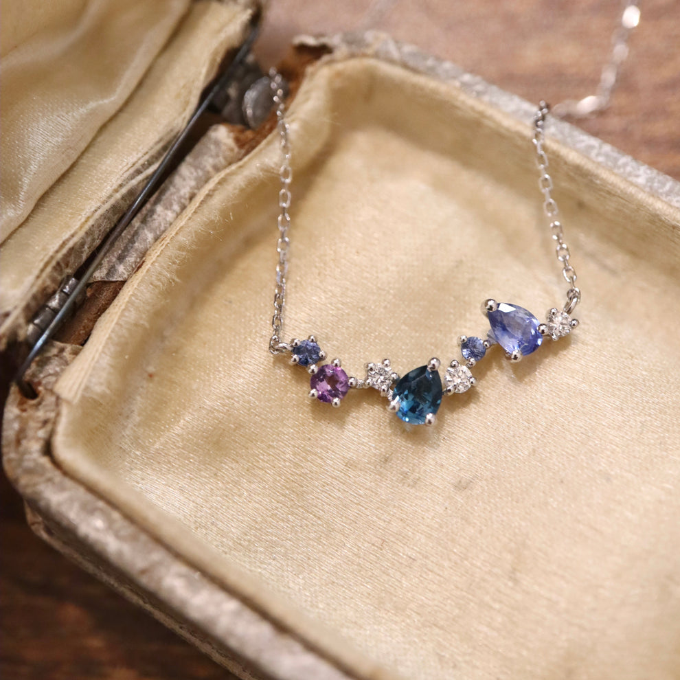 18K Sapphire and Diamond Petal Neckkace – Amber Petite Jewellery